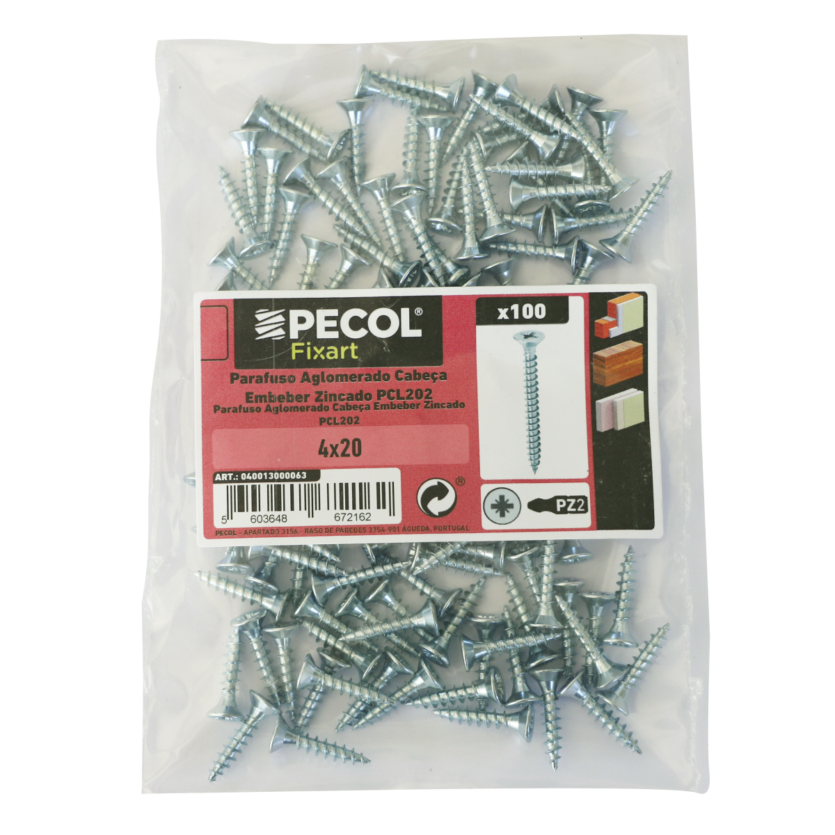 Parafuso Aglomerado Cabeça Embeber Pz 4x20 - 10060765 | MaxMat