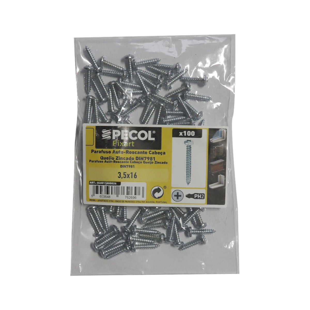 Parafuso Auto Roscante Embeber Din7982 Aço Zn 5/8x6 100 unidades ...