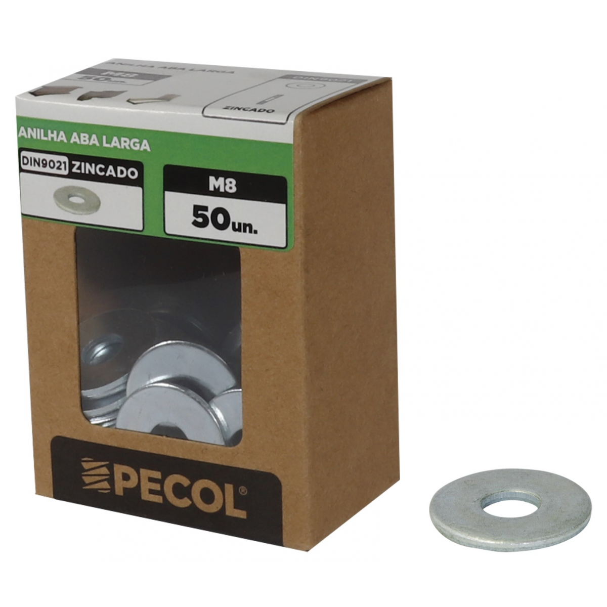 Anilha Aba Larga DIN9021 Zinco M8 - Caixa 50 - 20033675 - MaxMat