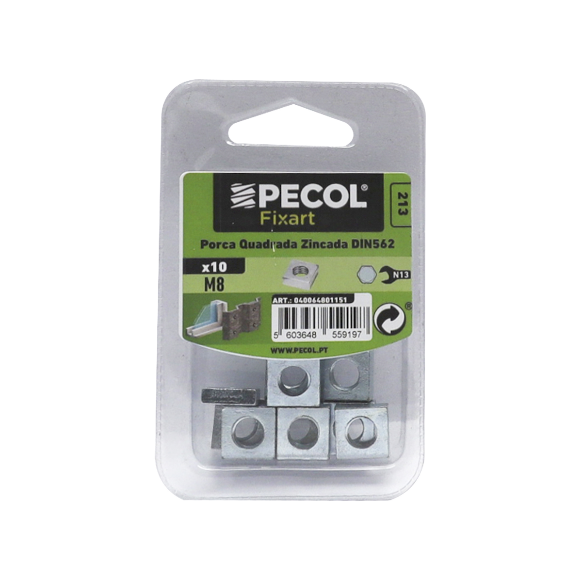 Porca Quadrada M8 Fe Zn Bl 10 - 10061072 - MaxMat