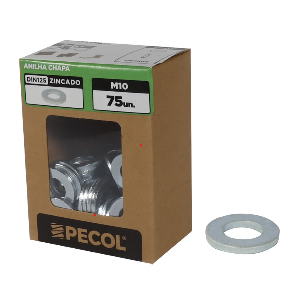 Anilha Chapa DIN125 Zinco M10 - Caixa 75 - 20033659 - MaxMat